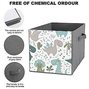 DamTma Dinosaur Cube Storage Bin Funny Collapsible Storage Bins with Handles Fabric Cube Storage Bins Durable PU Fabric Storage Cubes Organizer for Kids Clothers Toy Bins Books Storage Bins 11 in