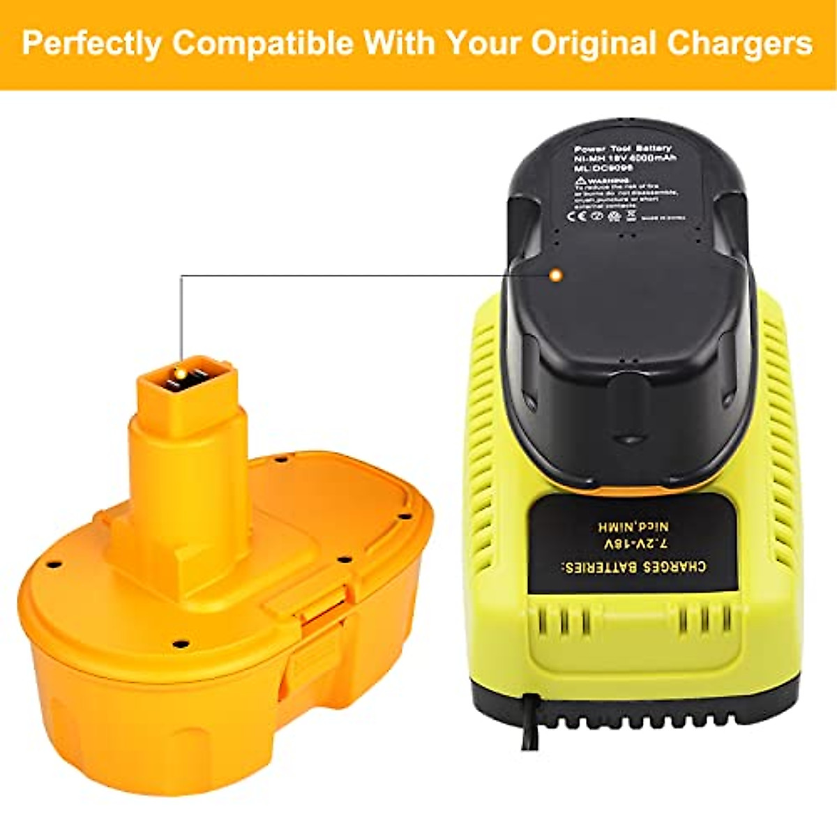 [Upgraded to 4.5Ah]2Pack DC9098 DC9096 Battery Compatible with Dewalt 18 volt Battery Replacement DC9099 DC970 Ni-Mh DW9095 DW9096 DW9098 DW9099 DE9039 DE9095 DE9096 DE9098 for dewalt 18v xrp battery