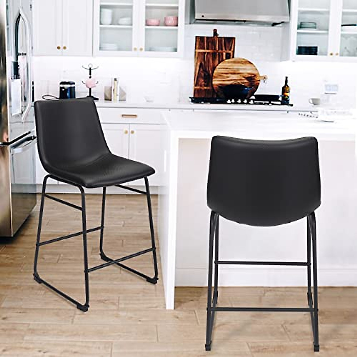 ErgoDesign Bar Stools Set of 2, 26 Inches Bar Stool with Back, Carbon Fiber Bar Chair with Metal Legs (Black)