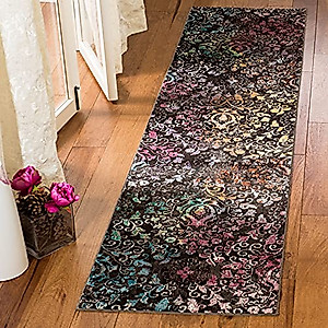 SAFAVIEH Aria Collection 2' x 8' Brown/Multi ARA172W Boho Chic Distressed Non-Shedding Living Room Entryway Foyer Hallway Bedroom Runner Rug
