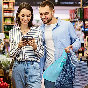 Paterr 30 Pack Mixed Color Reusable Shopping Grocery Bags Foldable Grocery Bags with Handle Kitchen Machine Washable Reusable Bags Heavy Duty Strong Capacity Tote Bag with Pouch for Home, 6 Styles