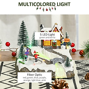 HOMCOM Christmas Village, Rotating Skating Pond Animated Winter Wonderland Set with Multicolored LED Light, Music, Fiber Optic, Battery-Operated Christmas Decoration
