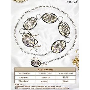 Xiokyo Bling Rhinestone Concho Belt Heavy Metal Western Crystal Chain Belt Cowgirl Sparkly Waist Chain for Women Dress