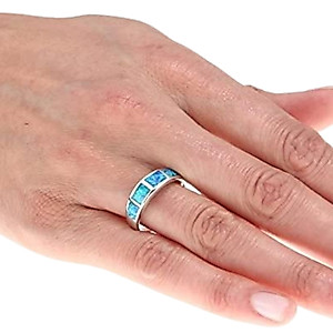 Beaux Bijoux Sterling Silver Simulated Opal Ring for Women | Created Blue Opal Gemstone Band Ring | Fine Jewelry