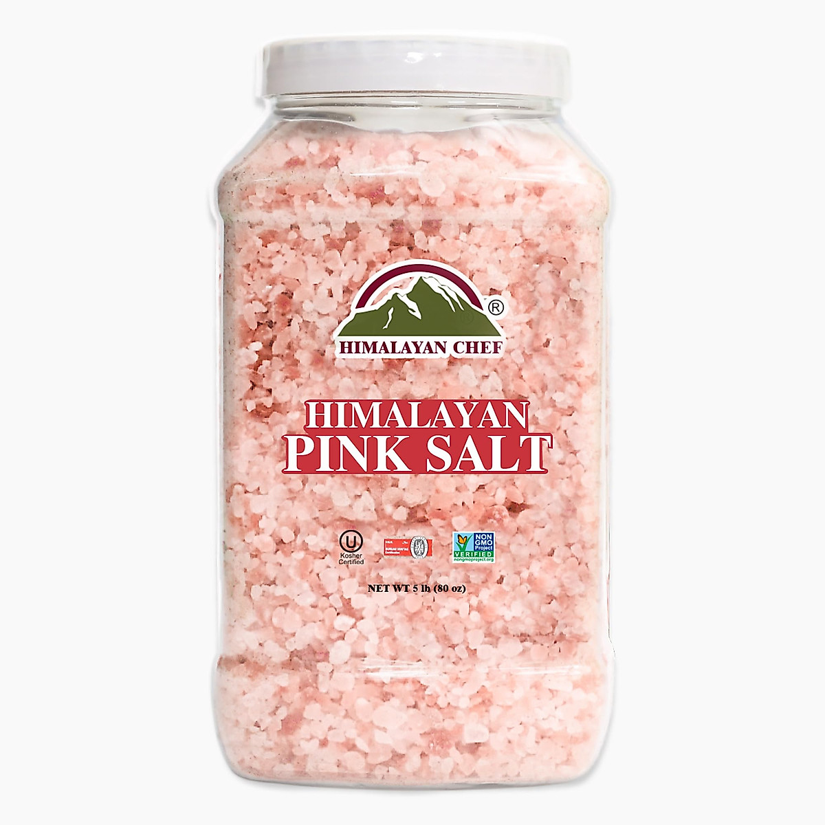Himalayan Chef Himalayan Pink Salt 80 oz (2.26kg), Non-GMO, Kosher, Coarse Grain, Nutrient and Mineral Dense for Health, Gourmet Pure Crystal Pink Salt, Pink Salt for Grinder, Himalayan Salt, 5 Pound (Pack of 1)