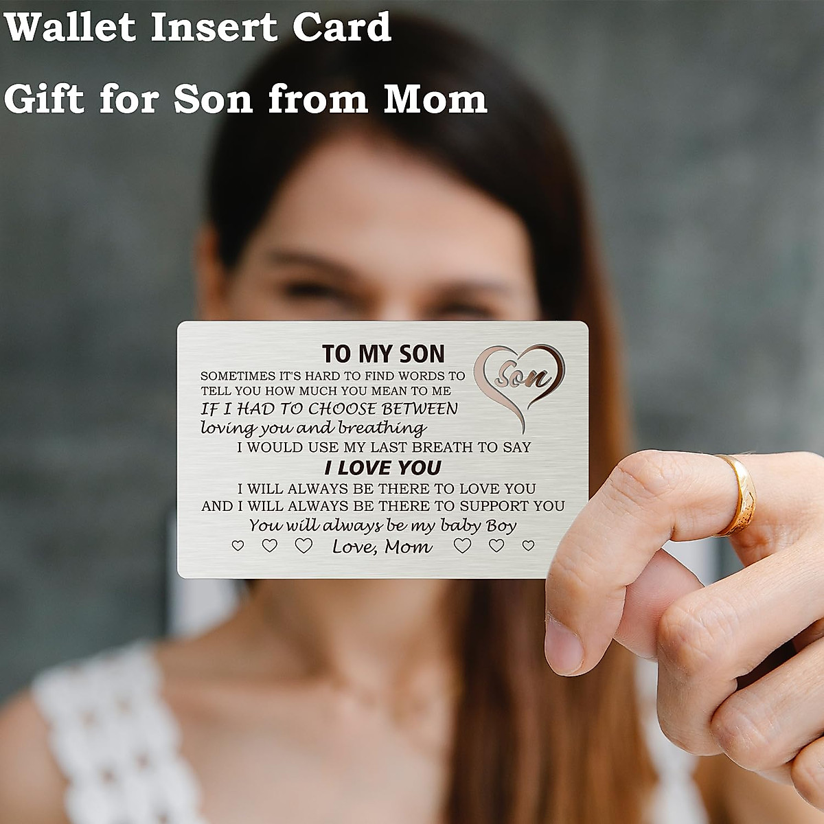 CINRLLA Son Engraved Wallet Card Gifts, Son Birthday Card Gifts, College Graduation Gifts for Son, Wedding Anniversary Christmas Gifts from Mom to Son, WCD04