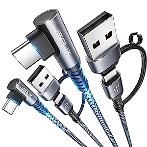 JSAUX 60W USB C Cable 6.6FT 2-Pack, USB C to USB C Cable Right Angle Fast Charging Cord USB C to C Type C Charger Compatible with Samsung S23 S22 S21 Note 20 iPad Pro Air Mini, MacBook Pro Air, Pixel