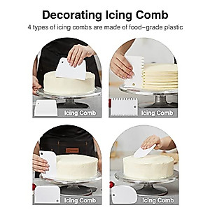 Puroma 8-in-1 Aluminium Alloy Rotating Cake Turntable 12'' Revolving Cake Decorating Stand with 3 Angled Icing Spatula, 3 Icing Comb for Pastries, Cupcakes and Cake Decorations