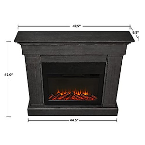 Real Flame Crawford Slim Indoor Electric Fireplace, Grey, Free-Standing with Real Wood Mantel Finish - 6 Flame Colors, Adjustable Thermostat, 120V, 1400W, 5100 BTUs
