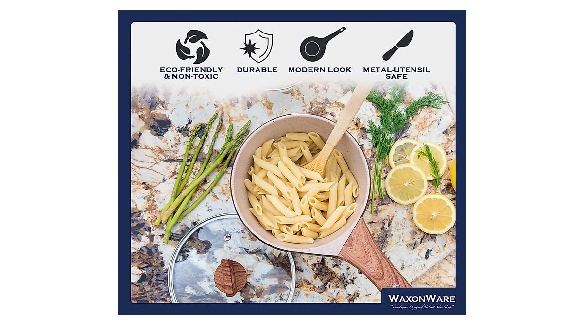 WaxonWare Non-Stick Saucepan & Wok Pot | Induction Compatible & Marble ...