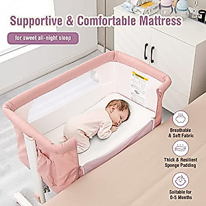 GLACER 3 in 1 Baby Bassinet, Portable Bedside Sleeper w/ Cradle Mode, Removable Mattress, Adjustable Height, Storage Pockets & Lockable Wheels, Newborn Infant Travel Crib Bed w/ Carry Bag, Pink