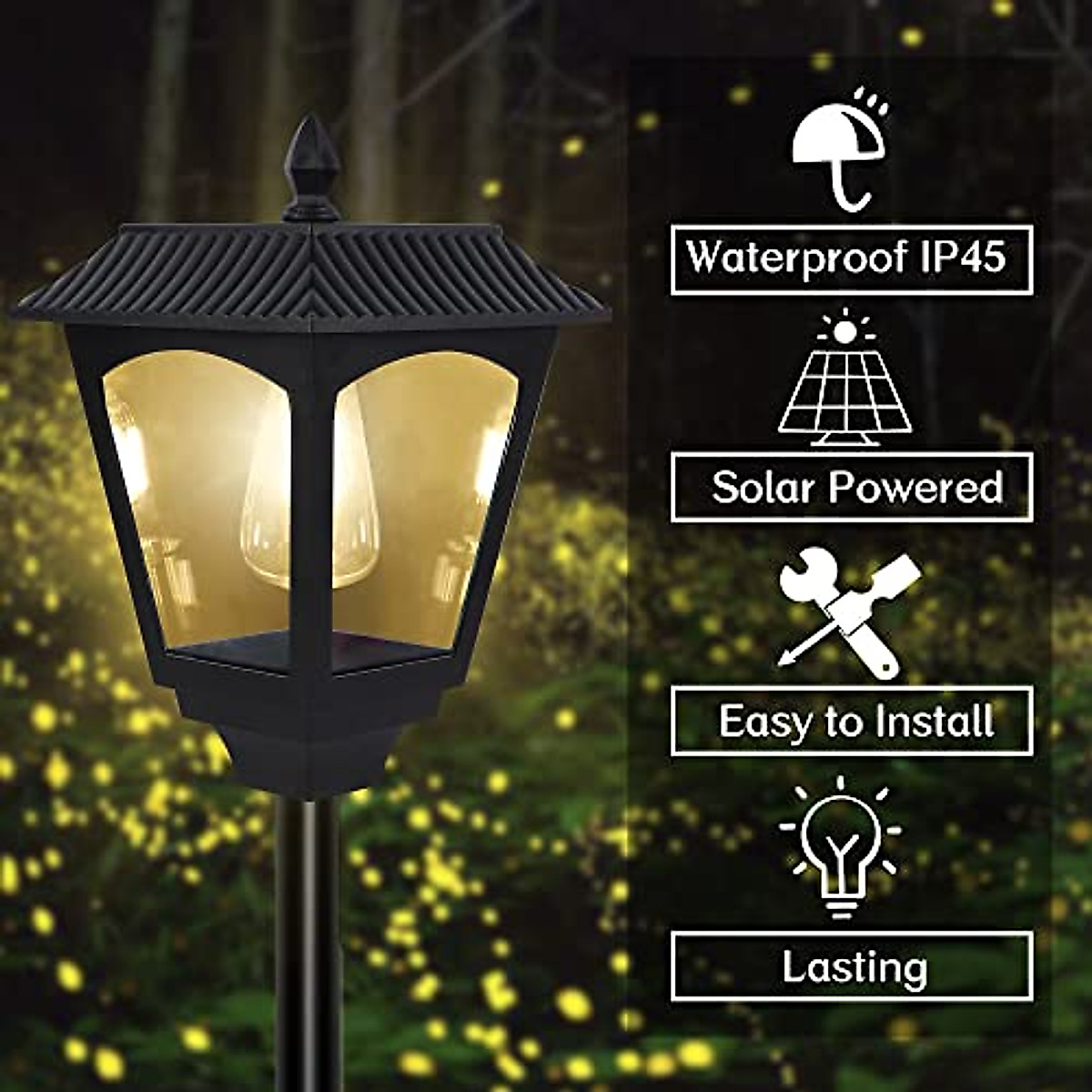 Dynaming 100 Lumen Solar Post Lights, 67 Inch Outdoor Solar Powered Vintage Street Lights, LED Edison Bulb Solar Post Lamp Waterproof for Garden Patio Lawn Pathway Driveway Backyard, Warm White