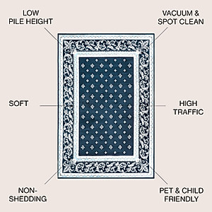 JONATHAN Y MDP504C-8 Acanthus French Border Indoor Area-Rug Bohemian Vintage Easy-Cleaning Bedroom Kitchen Living Room Non Shedding, 8 X 10, Navy/Blue