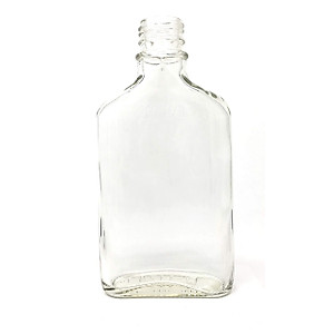 200 ml (6.6 oz) Glass Flask Liquor Bottle with Black Caps (6 Pack)