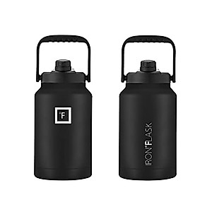 IRON °FLASK Sports Water Bottle - 128 Oz/One Gallon, 2 Lids, Straw and Spout, Leak Proof, Vacuum Insulated Stainless Steel, Hot Cold, Double Walled, Simple Thermo Mug, Metal Canteen Jug Growler