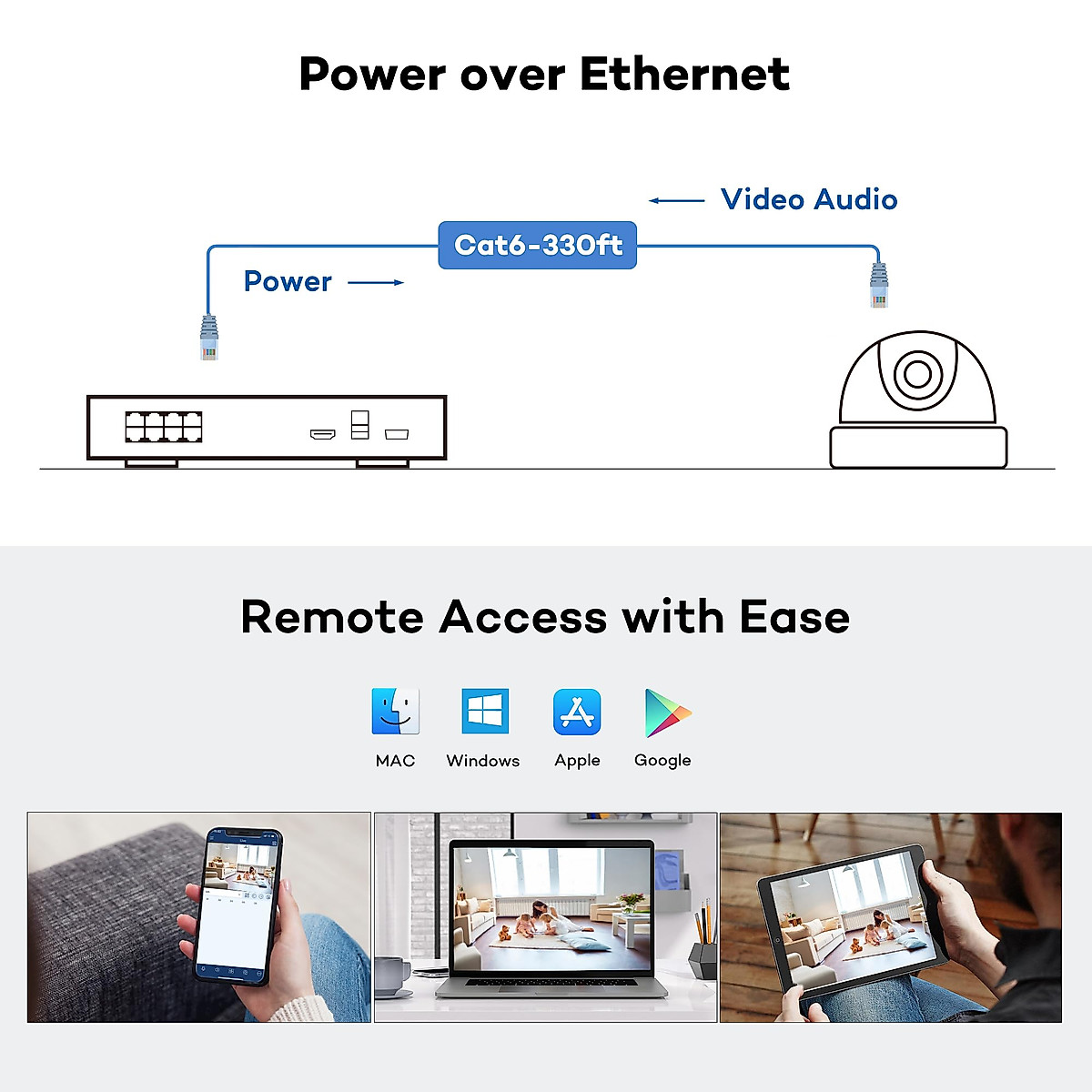 ONWOTE 8 Channel 4K 8MP HD PoE IP Security NVR Video Audio Recorder (Built-in 8 PoE Ports), Support 4K, 5MP, 4MP, Multi-Mode Recording, 8CH NVR with NO Hard Drive, Work with ONWOTE PoE Cameras