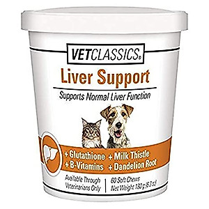 Vet Classics Liver Support Pet Health Supplement for Dogs, Cats – Liver Functions – B-Vitamins, Glutathione, Milk Thistle – Soft Tablets, Chews – 60 Soft Chews