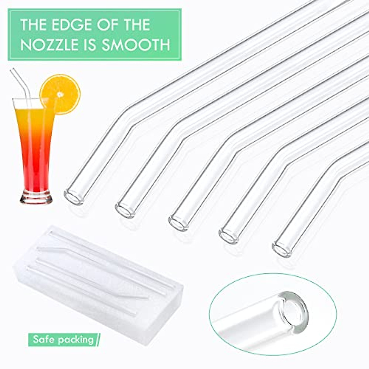 Panleding 16 Pack Reusable Glass Straws, Size 10''x10MM and 8.5''x10MM Each Including 4 Straight and 4 Bent, Clear Glass Drinking Straw with 4 Cleaning Brushes Perfect for Juice, Smoothies, Cocktail
