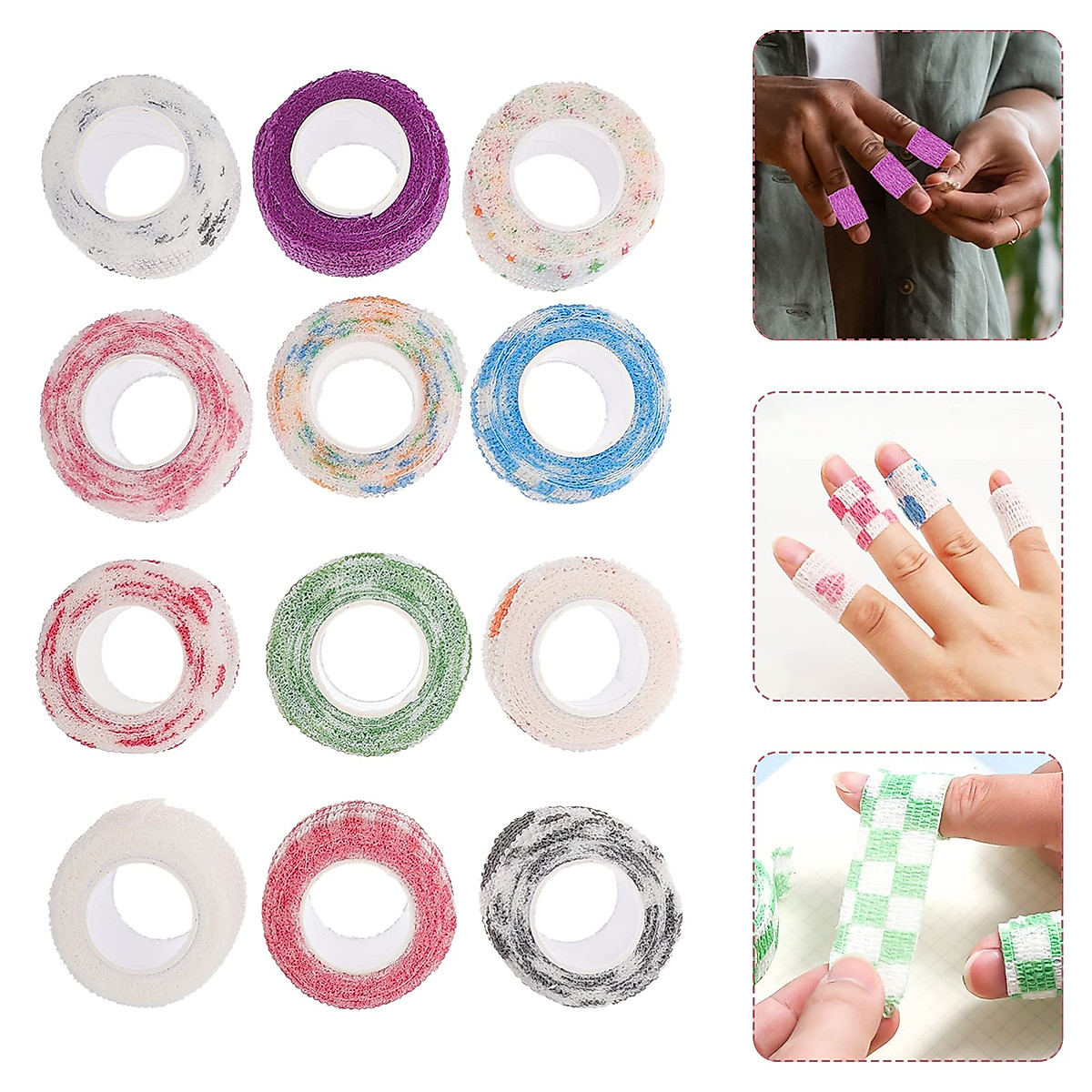 12pcs Finger Goon Tape Outdoor Tape Elastic Self Adherent Wrap Finger wrap Support Gauze Tape Self-Adhesive Tapes for Finger Wristband Finger Guard Non-Woven Fabric Student