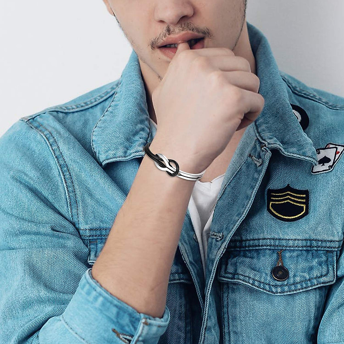 OIDEA Mens Womens Stainless Steel Infinity Love Symbol Charm Leather Wrap Bracelet,fit for 6-8 Inch Wrist,Red