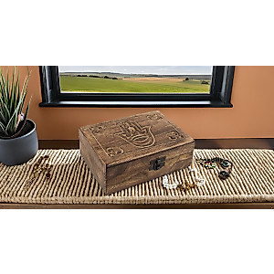 Great Birthday Gifts Handmade Decorative Wooden Jewelry Box Hamsa Hand Carving Jewelry Organizer Keepsake Box Treasure Chest Trinket Holder Watch Box Storage Lock Box 7 x 5 Inches Housewarming Gift