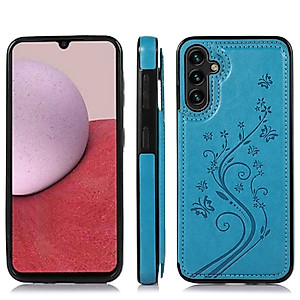 Asuwish Phone Case for Samsung Galaxy A14 5G with Tempered Glass Screen Protector Card Holder Wallet Cover Stand Flip Leather Cell Accessories Glaxay M14 A 14 4G 14A 14M G5 Cases Women Men Blue