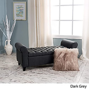 Christopher Knight Home Keiko Fabric Armed Storage Bench, Dark Grey, 19.50”D x 50.00”W x 19.25”H