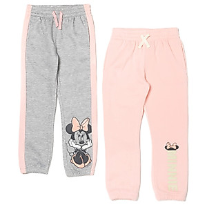 Disney Minnie Mouse Little Girls Fleece 2 Pack Jogger Pants Gray/Pink 7-8