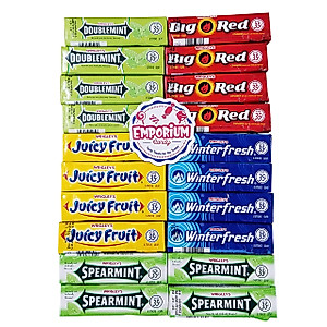 Doublemint, Spearmint, Juicy Fruit, Big Red, Winterfresh Chewing Gum - 4 Packs of Each - Fresh Variety Assortment 20 Total Packs of Gum