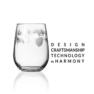 Rolf Glass Icy Pine Stemless Wine Tumbler 17 ounce - Stemless Wine Glasses – Lead-Free Glass - Etched Tumbler Glasses – Proudly Made in the USA (Set of 4)