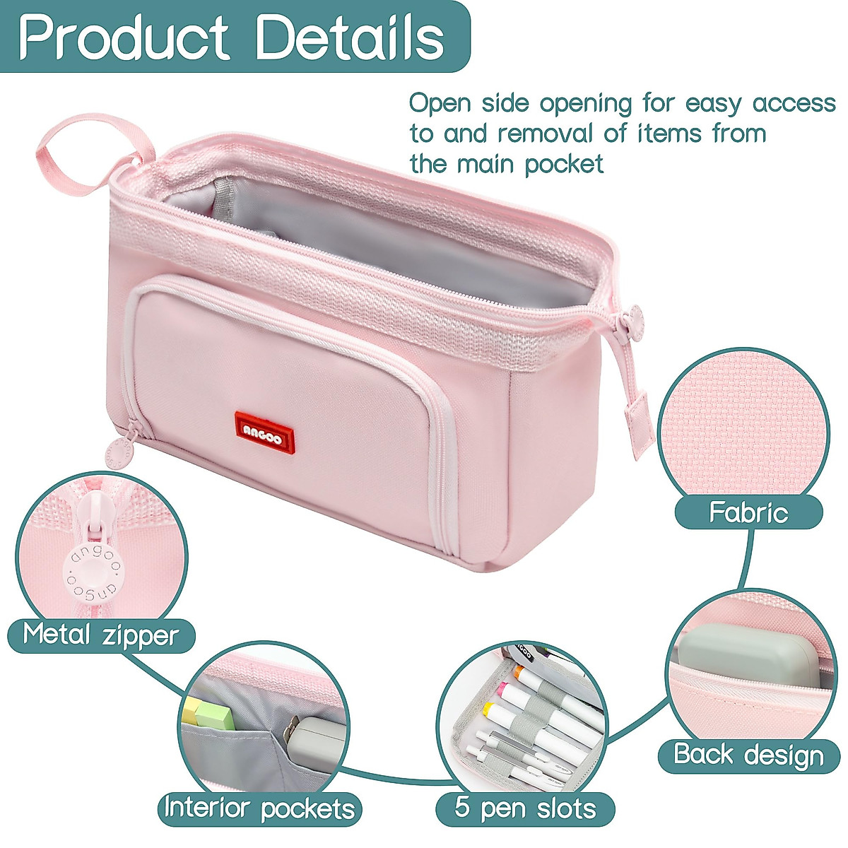 Vocuer pencil case big pencil pouch pencil box large pencil bag for school, pen cases for adults special pencil cases for girls cute aesthetic big capacity pencil bags with zipper(Pink)