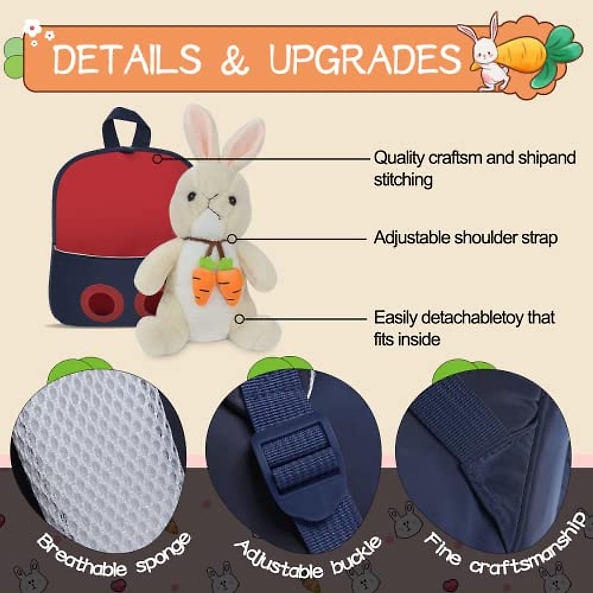Voici et Voila Toddler Backpack Girls Sttuffed Animal Backpack Kids Preschool Backpack Kawaii Bunny Toys Preschool Cute Backpack Small Cartoon Bag for Kids 3-5 Years Old for Boys Girls