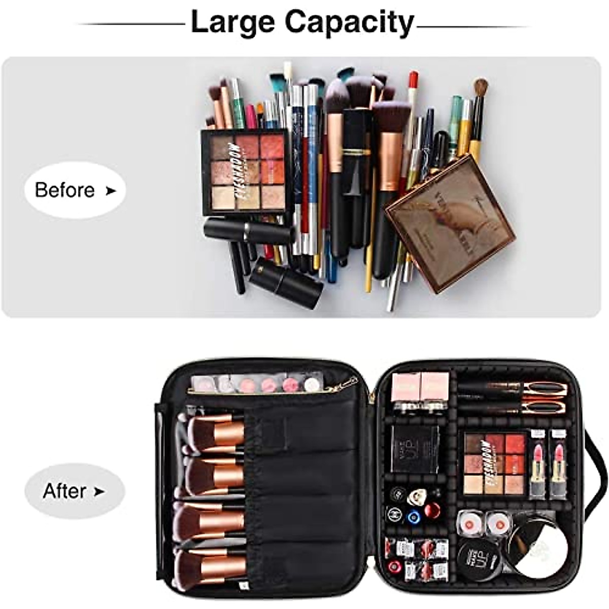 Travel Makeup Case,Chomeiu- Professional Cosmetic Makeup Bag Organizer Makeup Boxes With Compartments Neceser De Maquillaje(Black-M)