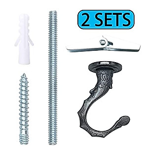 2 Sets Swag Ceiling Hooks Heavy Duty Swag Hook with Hardware for Hanging Plants Ceiling Installation Cavity Wall Fixing (2, Brilliant Black)