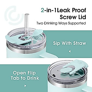 COKTIK 40 oz Tumbler With Handle and Straw Lid, 2-in-1 Lid (Straw/Flip), Vacuum Insulated Travel Mug Stainless Steel Tumbler for Hot and Cold Beverages(Seafoam)