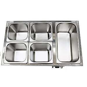 INTSUPERMAI 5 Pots Electric Commercial Food Soup Warmer Canteen Buffet Steam Heater Stainless Steel 110V 1500W 1/6 GN x4+1/3GN x1 6 inch deep Adjustable Temp Restaurants, Catering and Parties