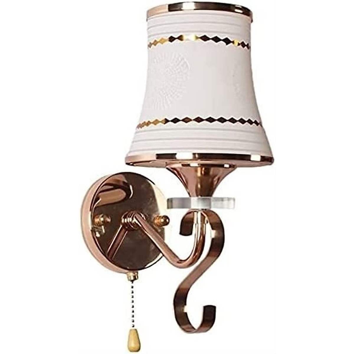 BytheM Wall Lamp White Glass Shade Wall Light Fixtures Golden Finish Retro Indus Candle Crystal Wall Sconce with Pull Cord On/Off Switch Wall Mount Lighting Fixture