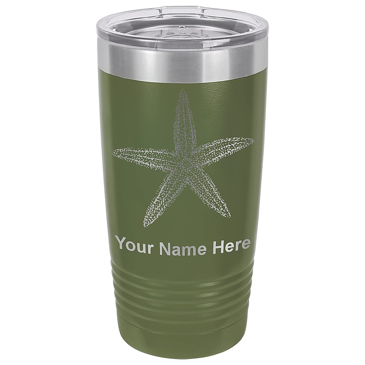 LaserGram 20oz Vacuum Insulated Tumbler Mug, Starfish, Personalized Engraving Included (Camo Green)