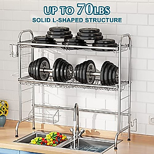 Over The Sink Dish Drying Rack, HOWDIA 2-Tier Stainless Steel Large Over The Sink Dish Rack with Utensil Holder Dish Drainers for Kitchen Counter