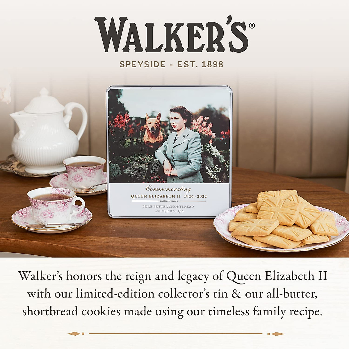 Walker's Shortbread Queen Elizabeth II Limited Edition Commemorative Tin, All-Butter Shortbread Cookies, 10.6 Oz