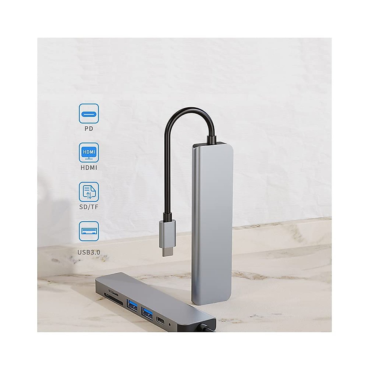 navor USB C Hub 6 in 1 with 4K HDMI Resolution, 87W PD, 1 USB 3.0 & 1 USB 2.0, TF/SD Reader, Compatible with All Type-C Channel Computers, Thunderbolt 3/4, Samsung S8, S9, S10, Huawei10, mate10pro