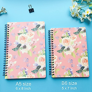 Rhuyoshn Spiral Notebooks, Cute Journals for Women, 4 Pack College Ruled Hardcover Notepad for Work, B6 Size, Small 5 × 7 Flower Journal Office Supplies