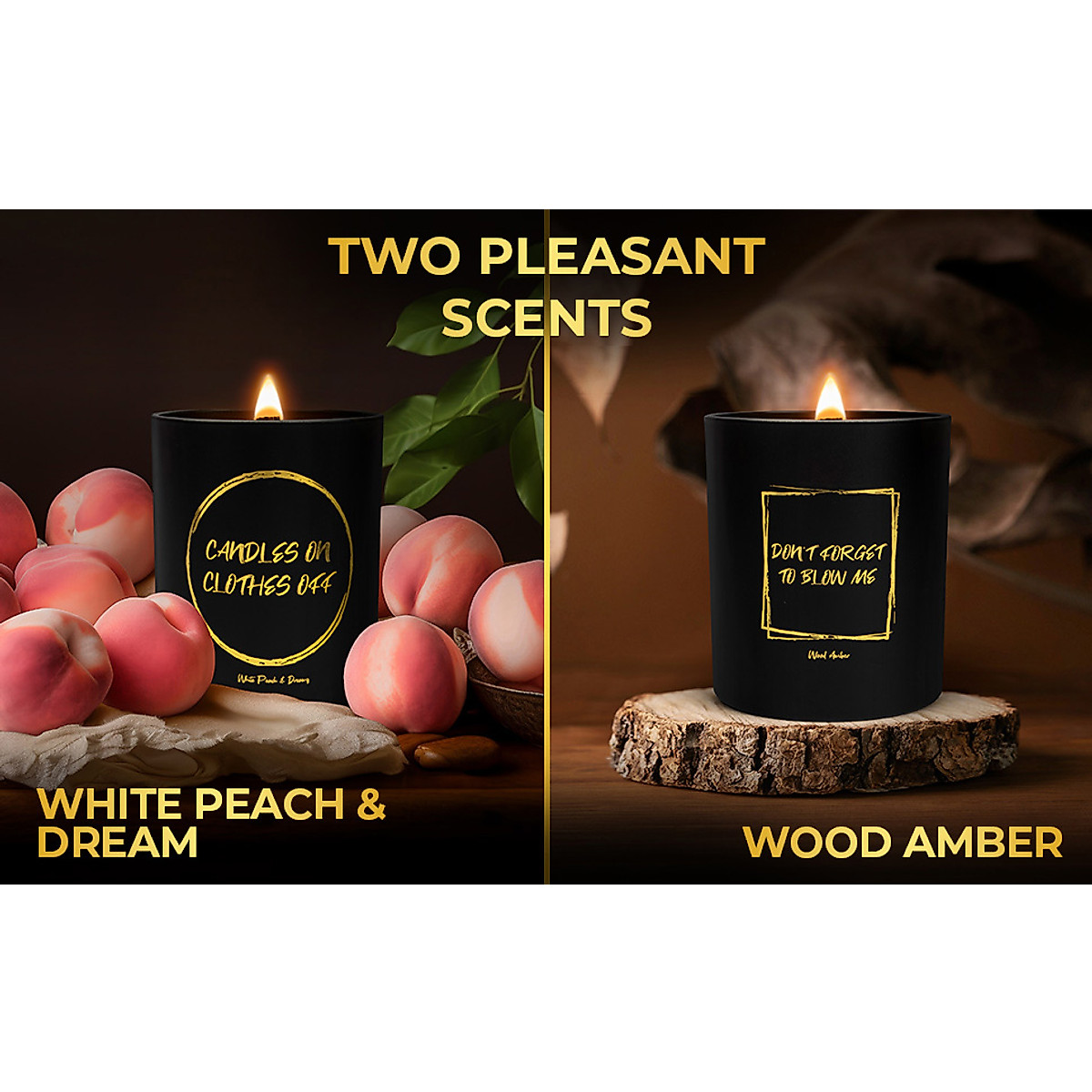 Luxury Funny Candles for Women Or Men - White Peach & Dreams,10oz - Wooden Wick Candles with Soy Wax – Funny Candle, Funny Candles for Men, Bithday Day Gift, Christmas Gift (Candles on Clothes Off)