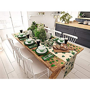 yuboo Burlap Shamrock Table Runner,Saint Patrick Day Decorations for Spring Tablecloth Farmhouse Kitchen Home