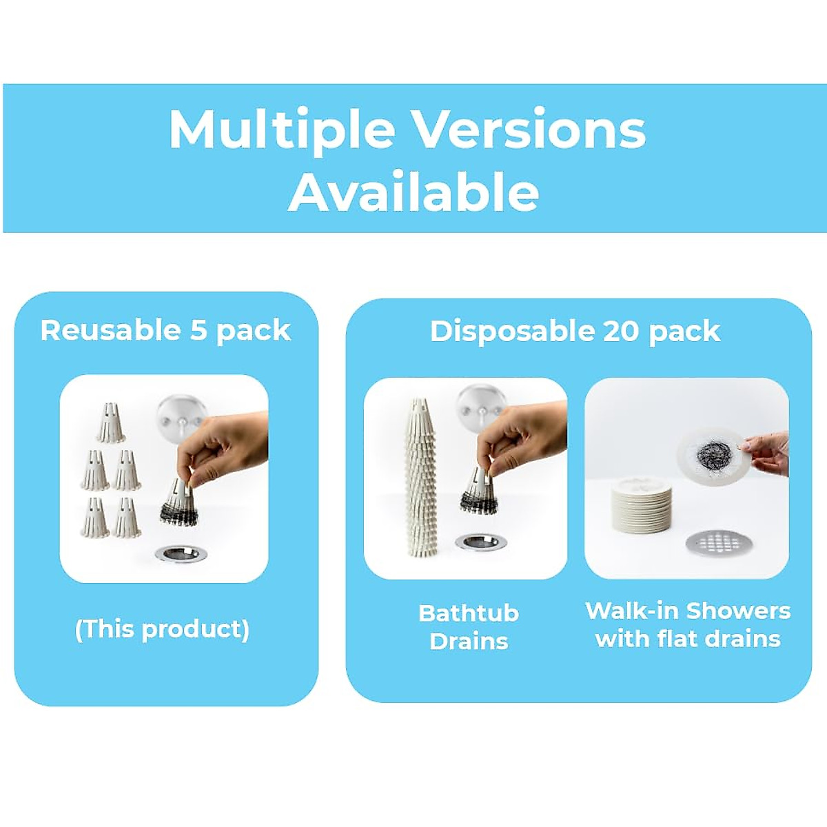 TubClaw 5-Pack Hair Catcher Strainer Drain Protector Trap for Bathtub | Eco-Friendly Bioplastic | Stronger Reusable Version of HairClaw