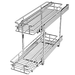LOVMOR 2 Tier Individual Pull Out Cabinet Organizer 7½" W x 21½" D, Slide Out Kitchen Cabinet Storage Sliding Shelves