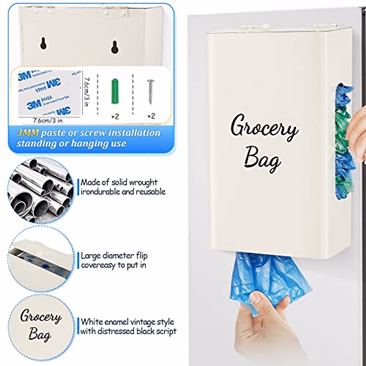 Jolensoy Grocery Bag Holder Plastic Bag Holder Wall Mount Trash Bag Holder Easy-Access Opening for Home Kitchen Organization (Ivory white)