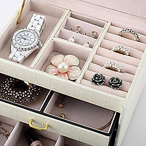ZZYINH AN207 Jewelry Organizer Large Jewelry Box High Capacity Jewelry Casket Makeup Organizer Leather Beauty Travel Box Small Jewelry (Color : Beige)