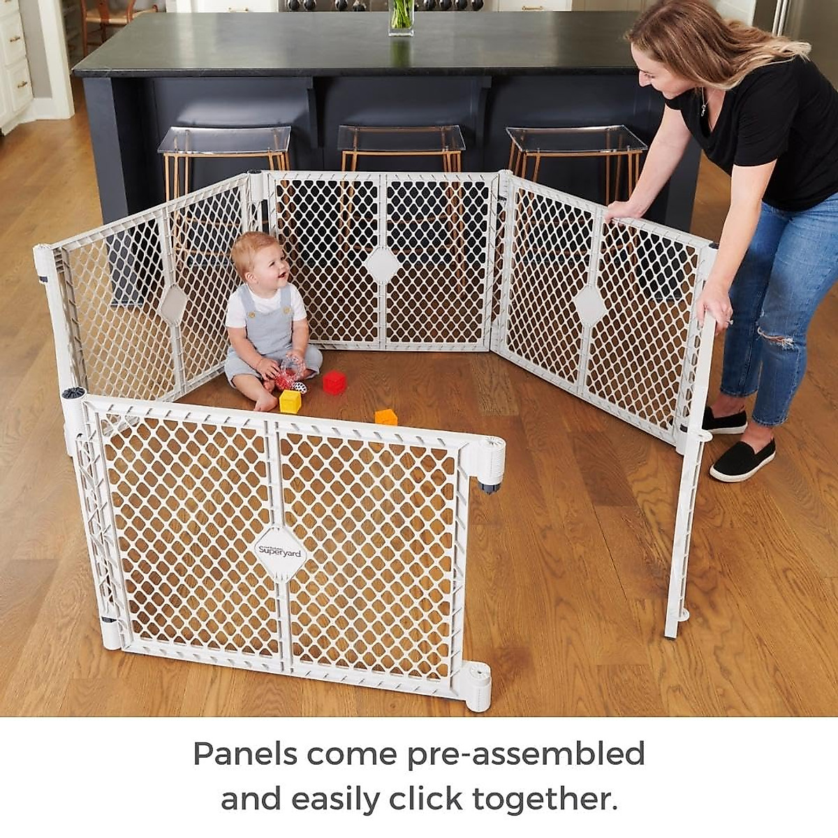 Toddleroo by North States Superyard 6 Panel Free Standing Play Yard, Indoor or Outdoor Baby Playpen, Baby Gate. Made in USA. 5.5 feet Corner to Corner Play Pen (26" Tall, Pewter)