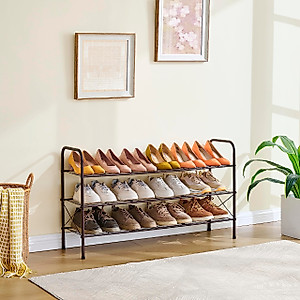 Hoctieon 3 Tier Durable Mesh Style Shoe Rack, Entryway Shoe Shelf, Shoe Rack FreeStanding, Shoe Storage Organizer, Shoe Rack for Closet, Brown